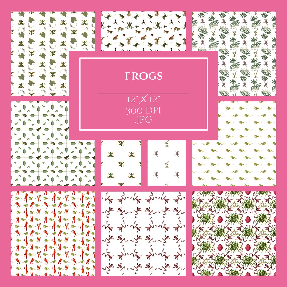 Frogs Digital Paper, Seamless Digital Scrapbook Paper, Planner ...