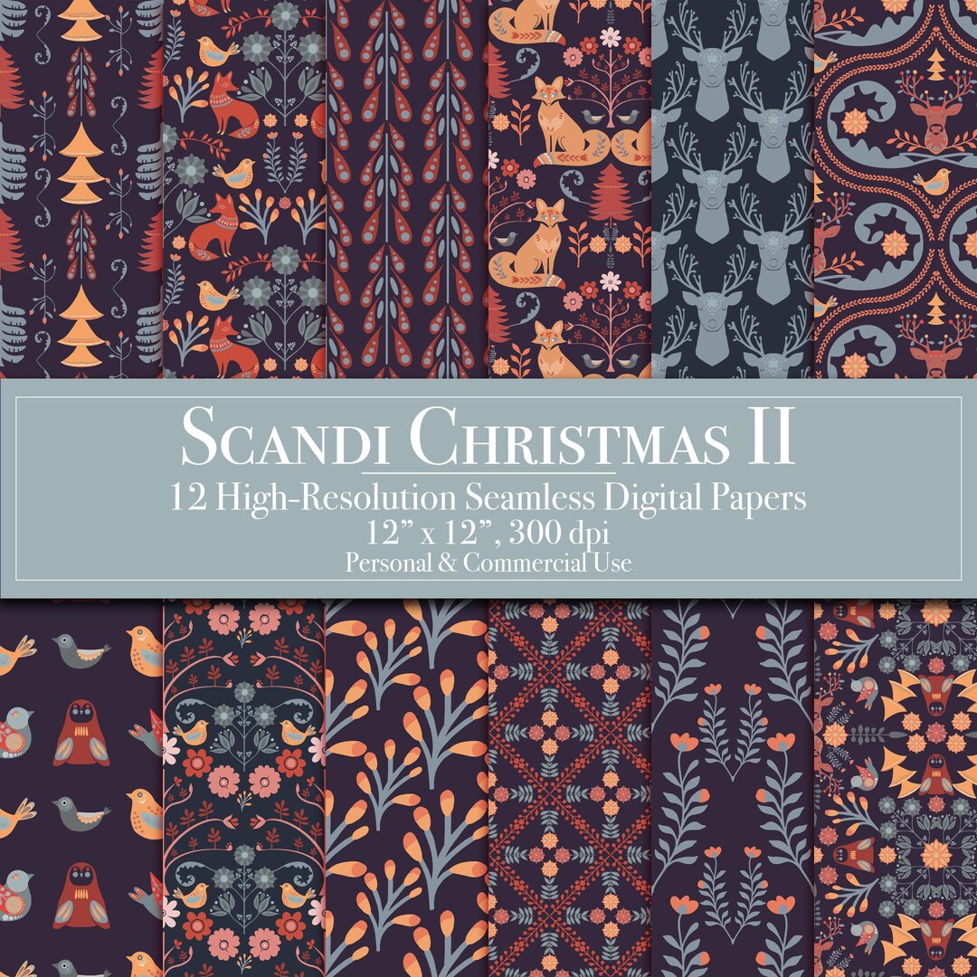 Folk Art Christmas Digital Paper, Scandi Seamless Digital Scrapbook ...