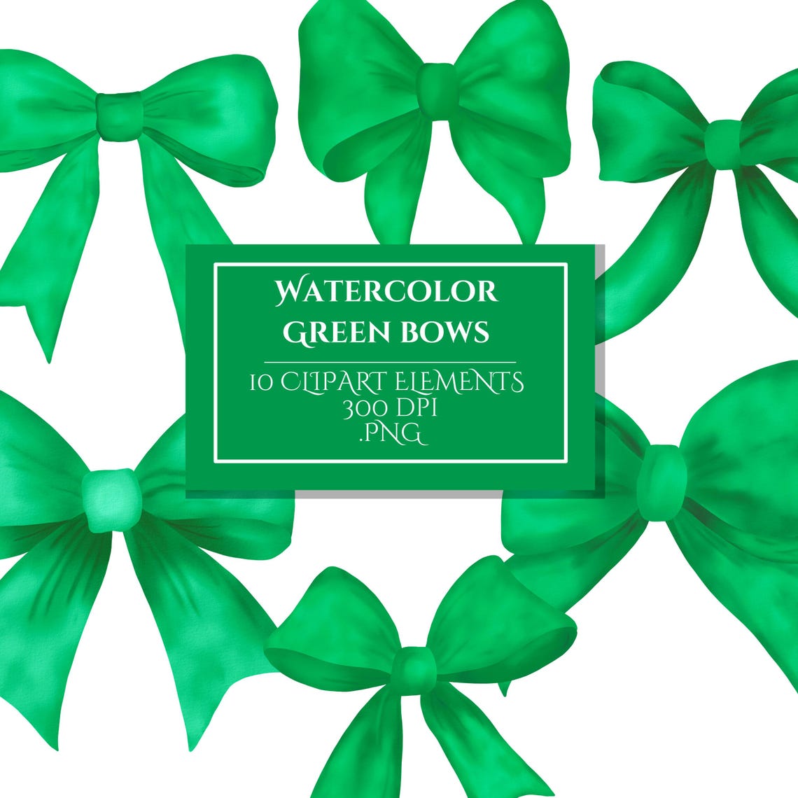Green Bows Digital Papers & Clipart Bundle, Ribbon Seamless Scrapbook ...