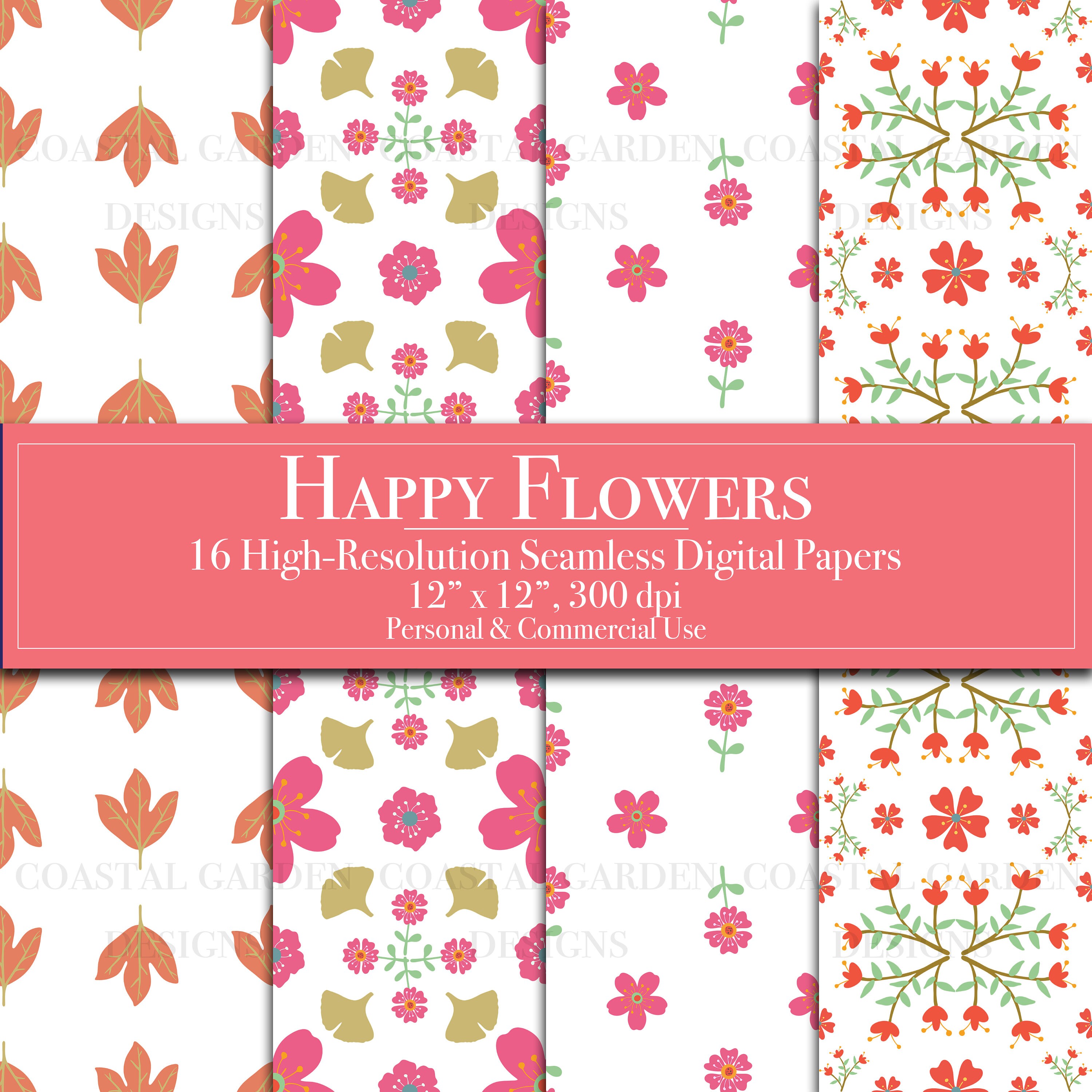 Spring Flowers Digital Papers, Seamless Pattern Scrapbook Paper ...