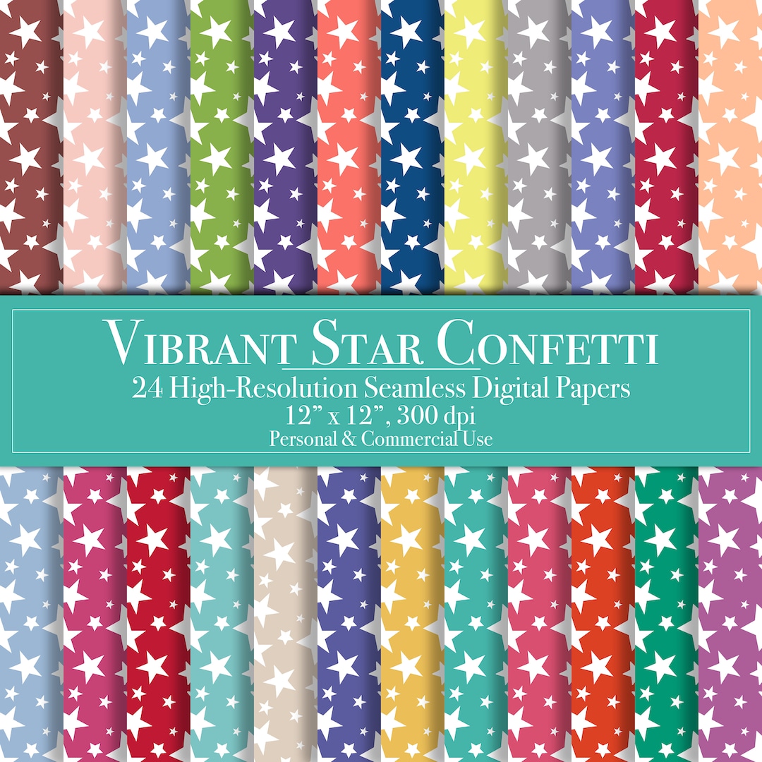 Vibrant Star Confetti Digital Paper, Seamless Pattern Scrapbook Paper ...