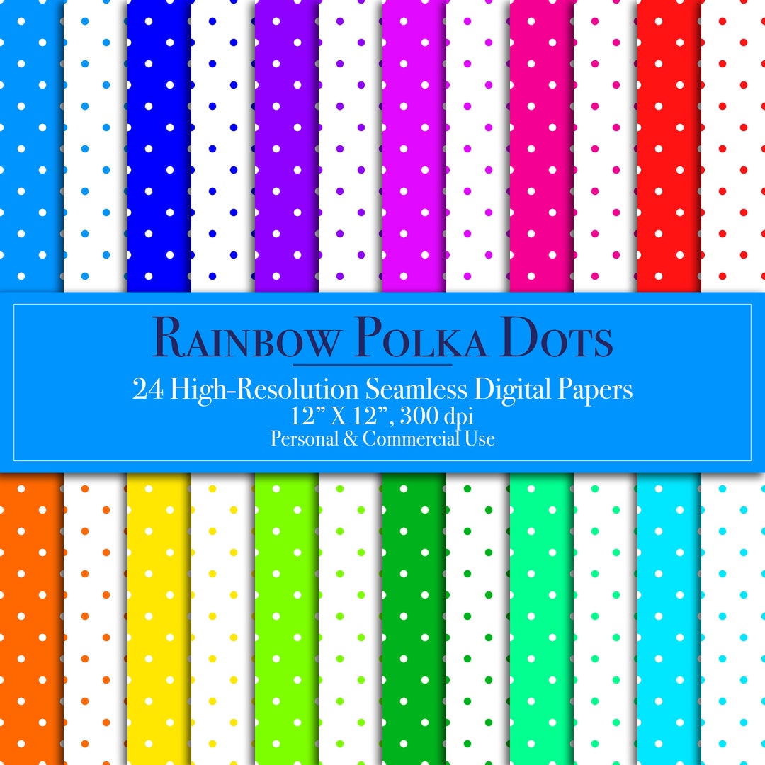 Rainbow Polka Dots Digital Paper Set, Seamless Pattern, Scrapbook Paper ...