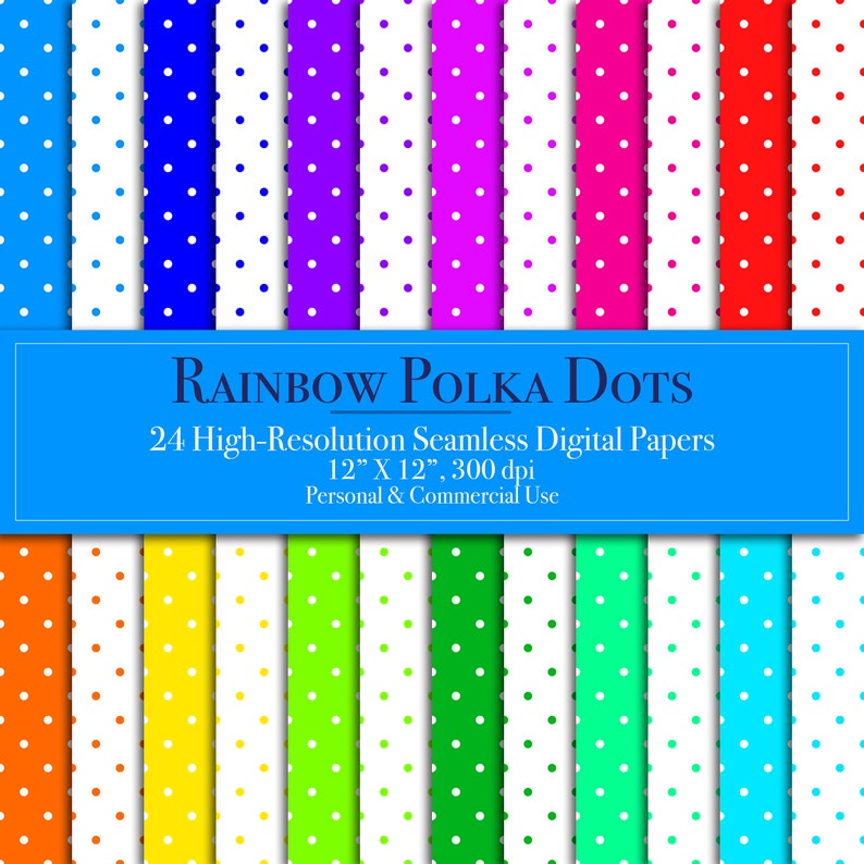 Rainbow Polka Dots Digital Paper Set, Seamless Pattern, Scrapbook Paper ...