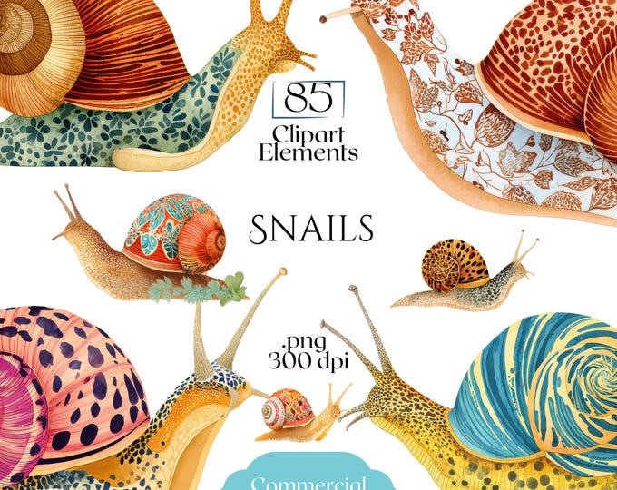 10 Snails Clipart Bundle, PNG & JPG, Printable Patchwork Snail ...