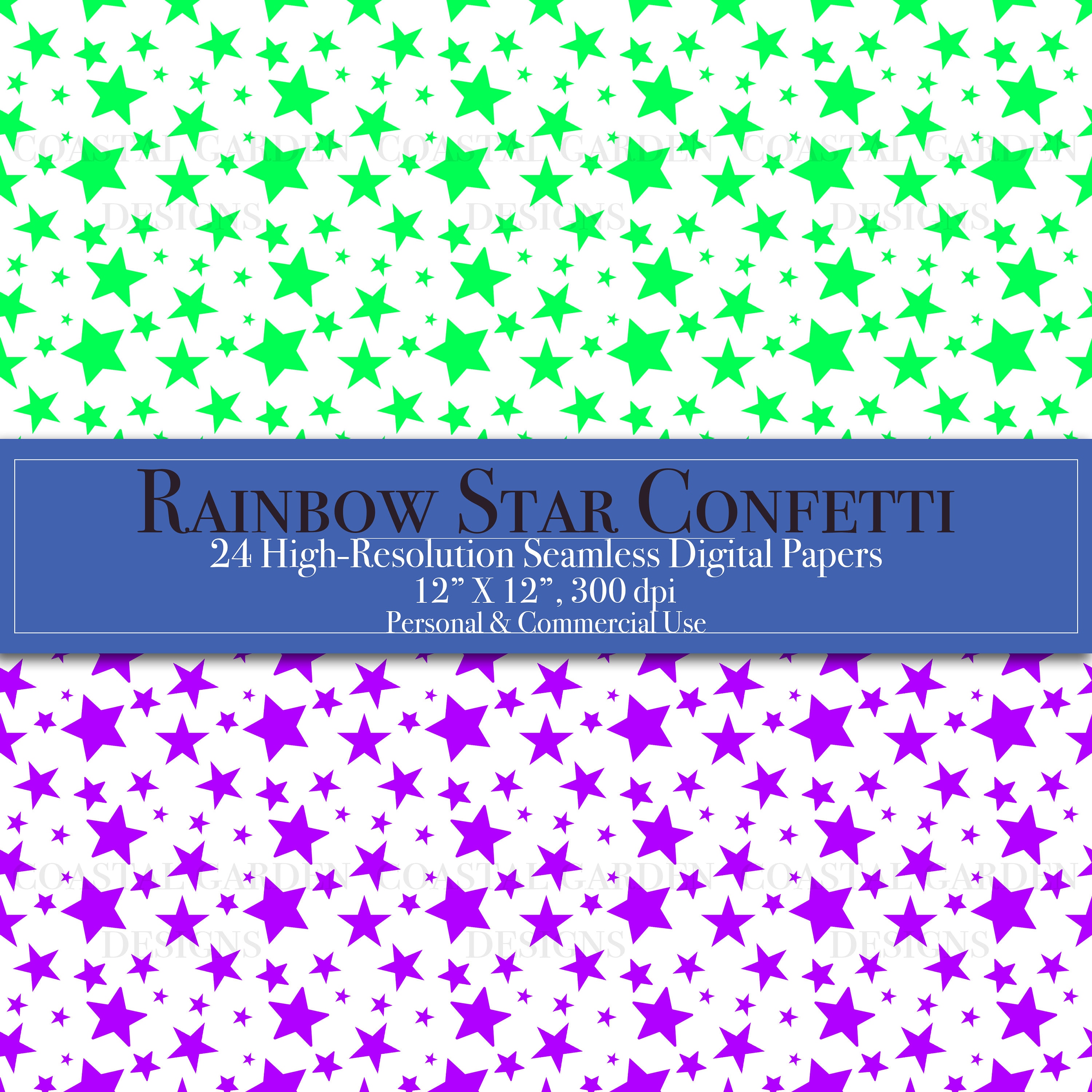 Rainbow Star Confetti Digital Paper Bundle, Seamless Pattern Set ...