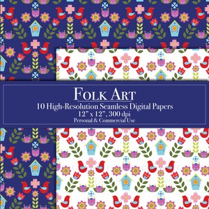 Folk Art Digital Paper, Seamless Digital Scrapbook Paper, Planner ...