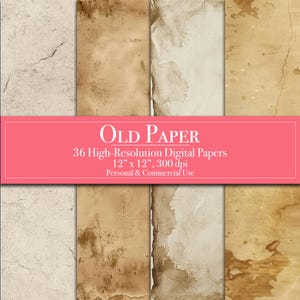 Old Paper Texture Digital Papers, Aged Digital Scrapbook Junk Journal ...