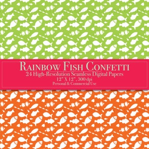 Rainbow Fish Silhouettes Digital Paper Bundle, Seamless Pattern ...
