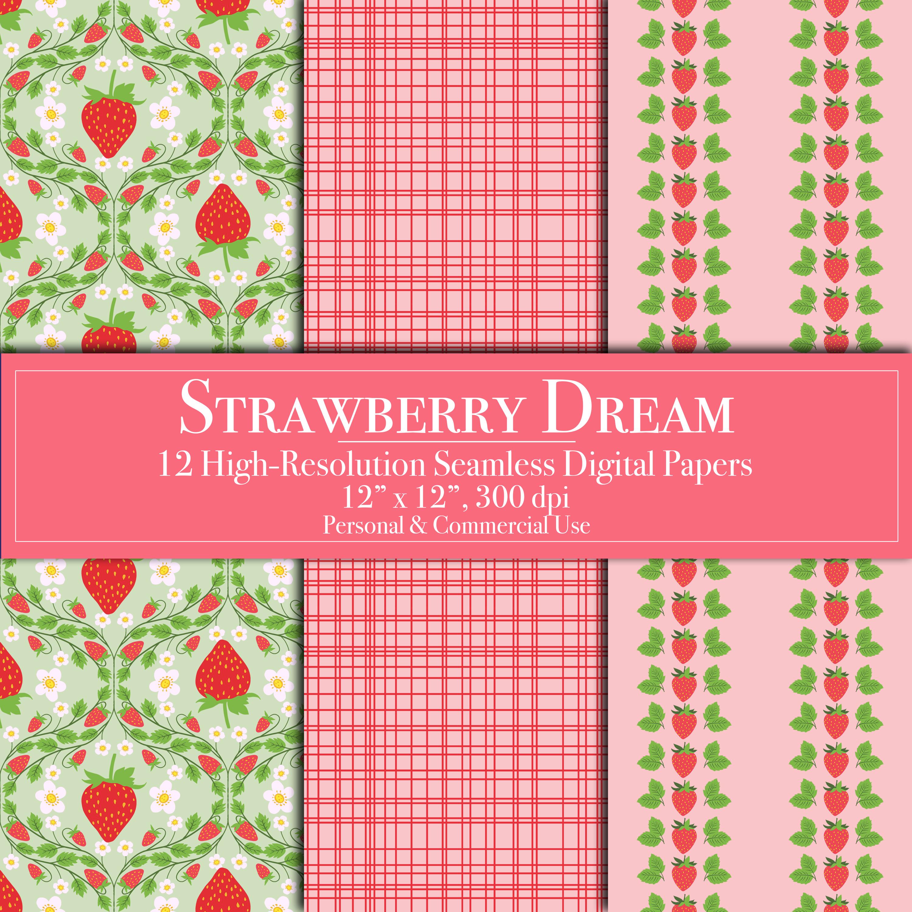 Strawberry Digital Paper Cute Strawberries Seamless Digital Scrapbook ...
