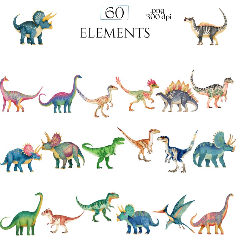 Dinosaurs Clipart, Watercolor Dinosaur Illustrations, Prehistoric ...
