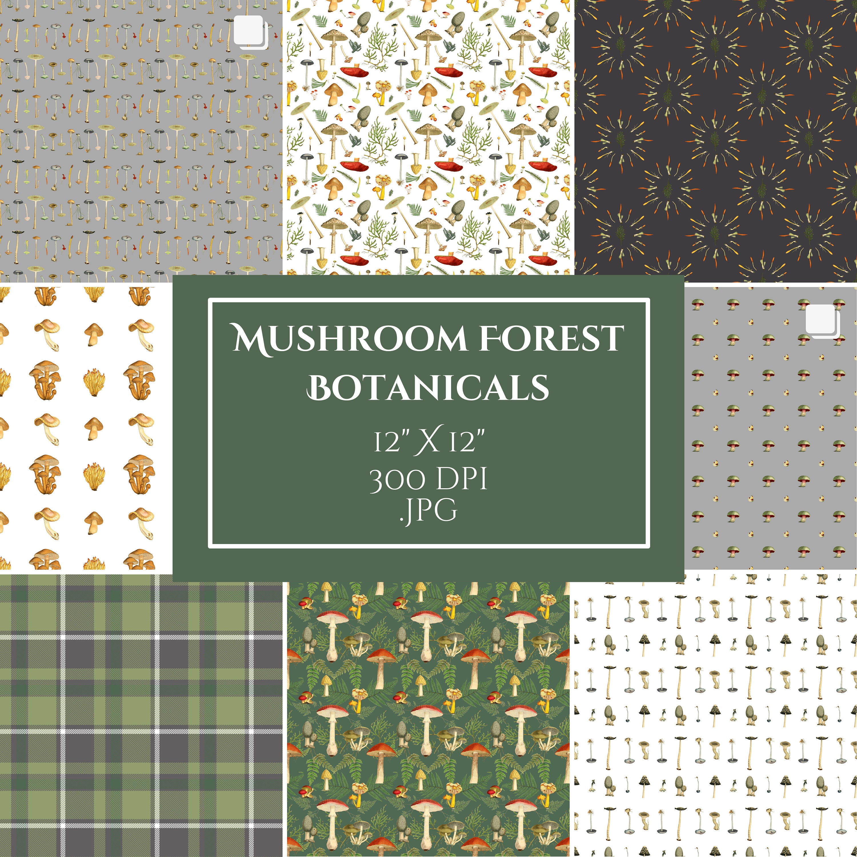 Mushroom Forest Digital Paper, Seamless Pattern Bundle, Scrapbook Paper ...
