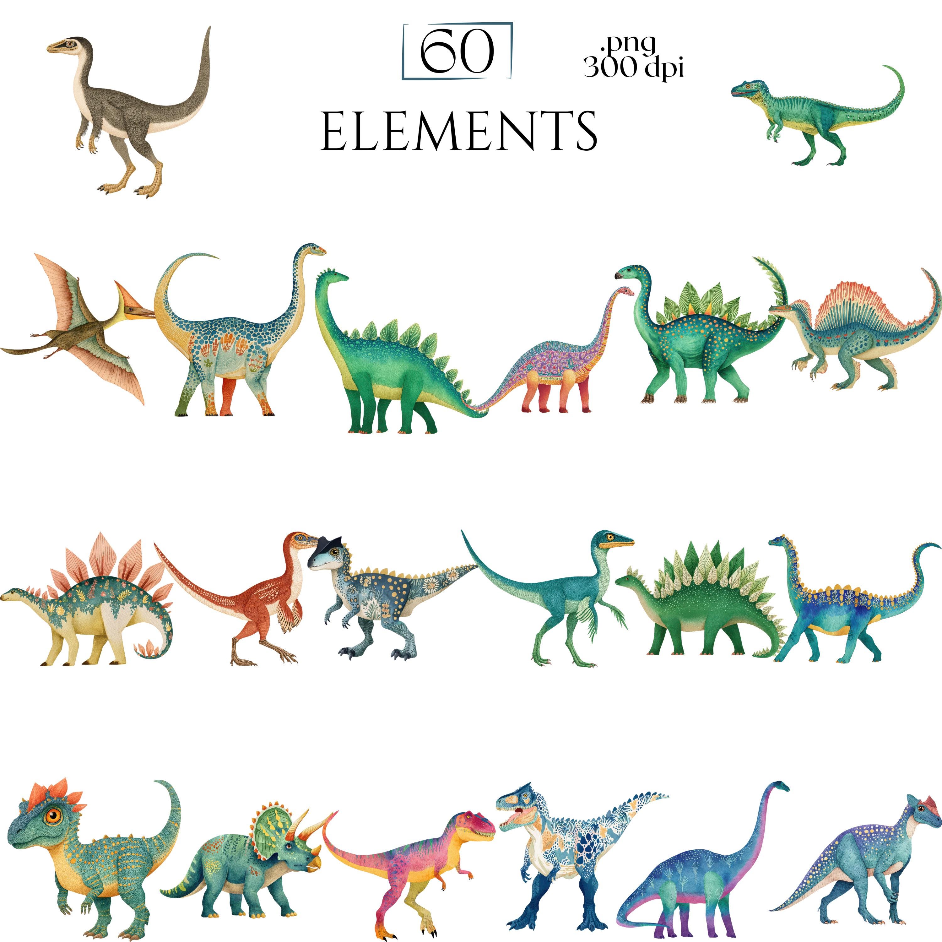 Dinosaurs Clipart, Watercolor Dinosaur Illustrations, Prehistoric ...