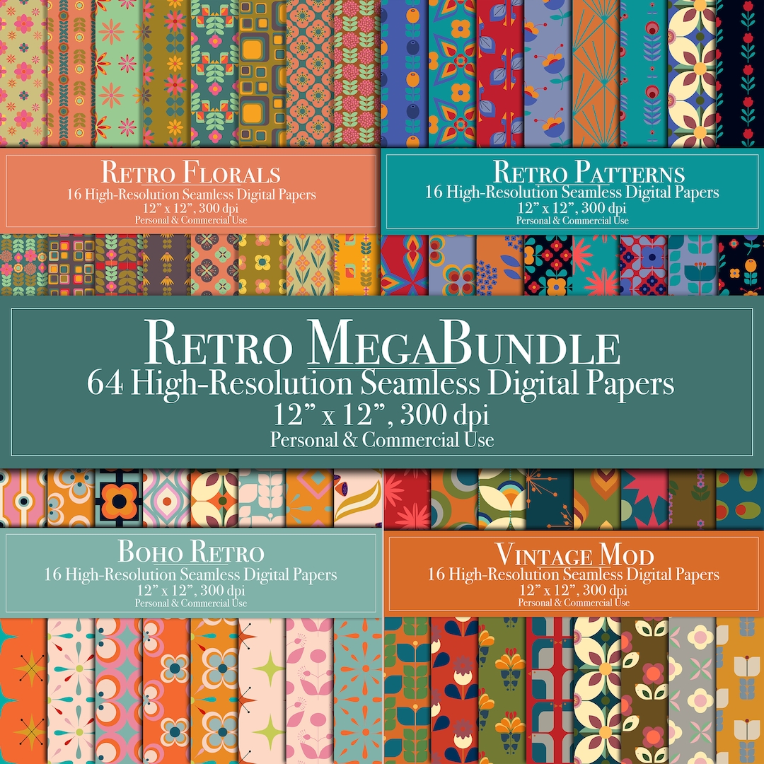 Retro Digital Paper Megabundle Seamless Pattern Scrapbook Paper ...