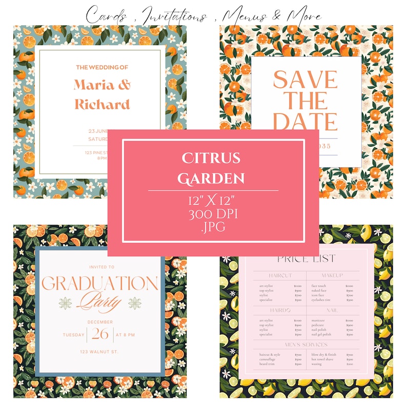 Citrus Garden Digital Papers, Orange Seamless Pattern Scrapbook Paper ...