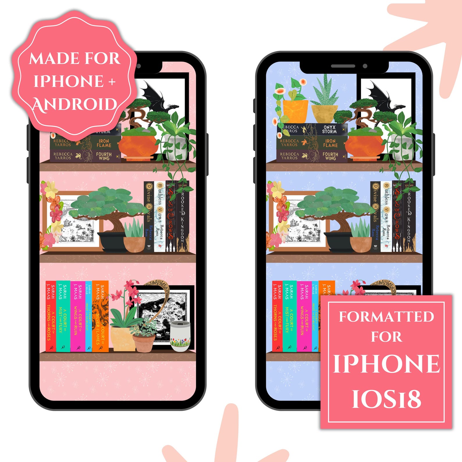 Fantasy Romance Bookshelf iPhone Android Wallpapers, Romantasy Novel ...