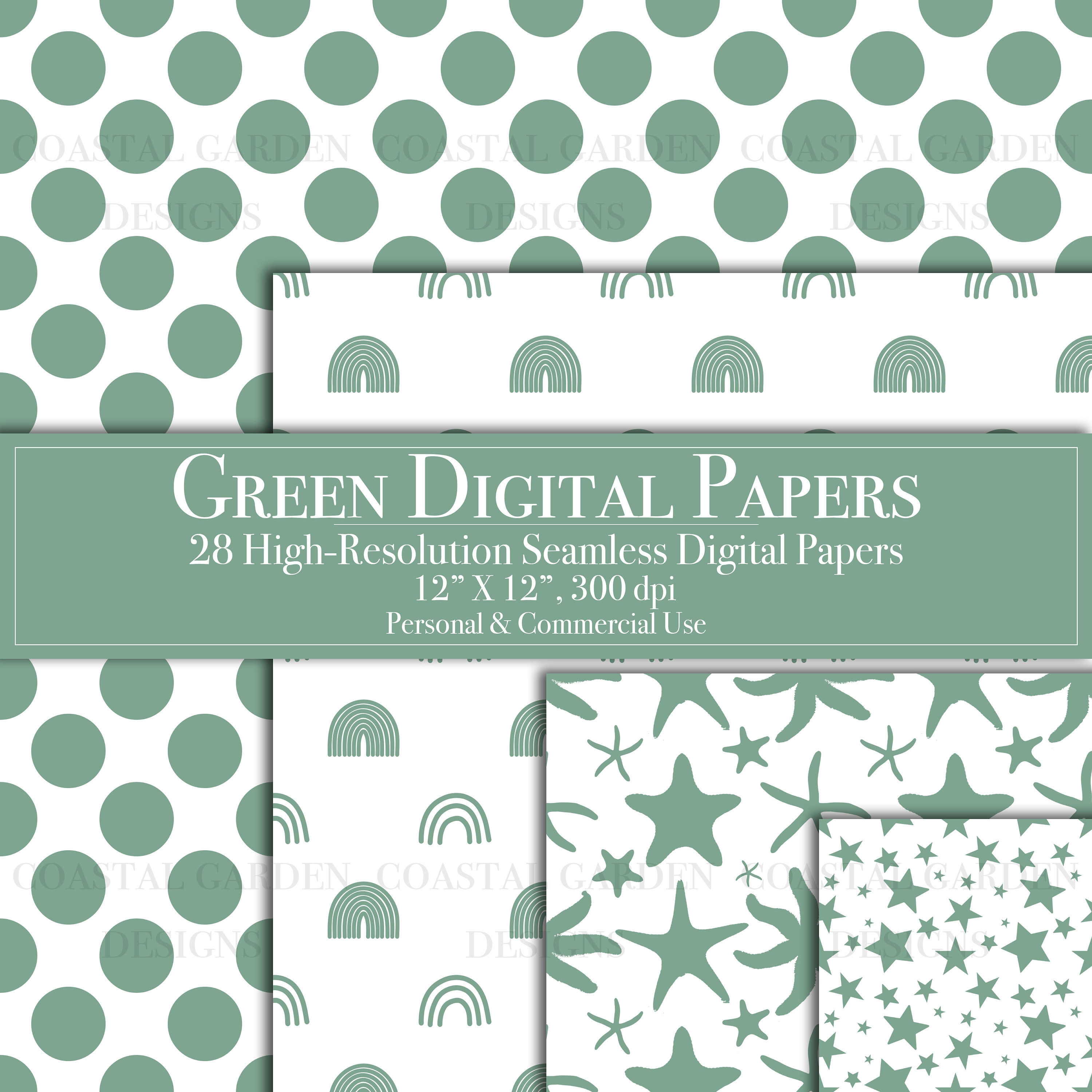 Green Digital Paper Bundle, Seamless Pattern, Scrapbook Paper ...