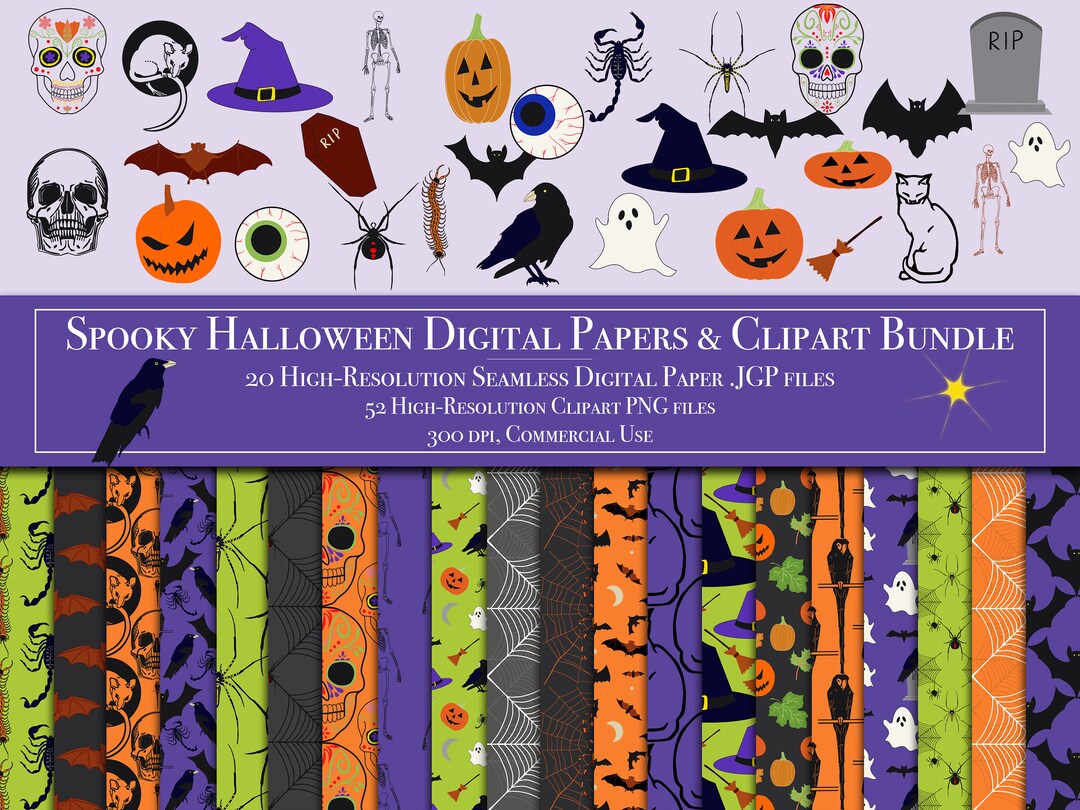 Halloween Clipart & Digital Paper Bundle, Creepy Mega Bundle Scary ...