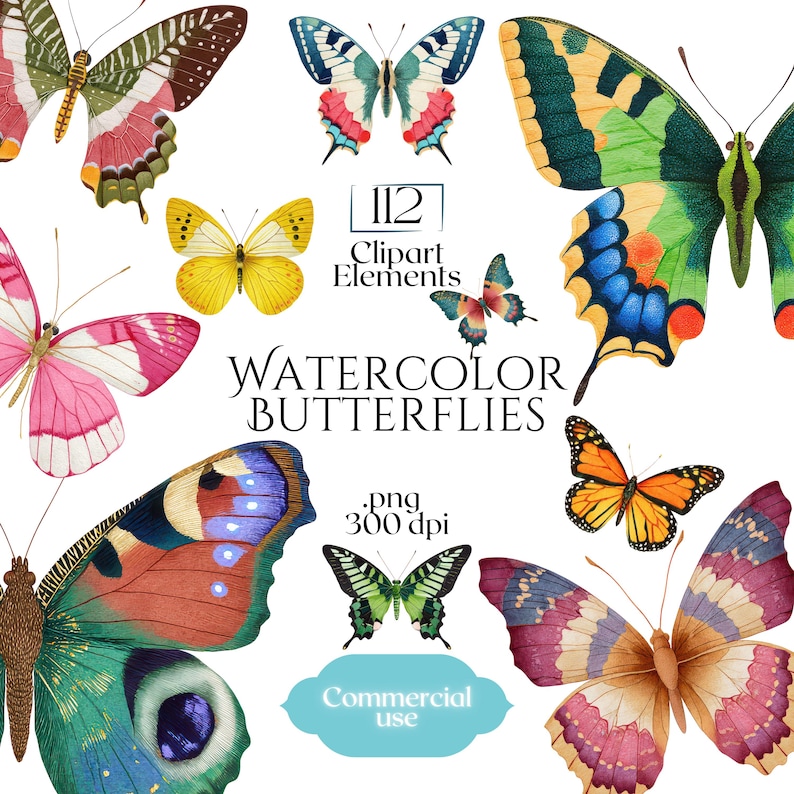 Watercolor Butterflies Clipart, Butterfly PNG Files, Garden Insect ...