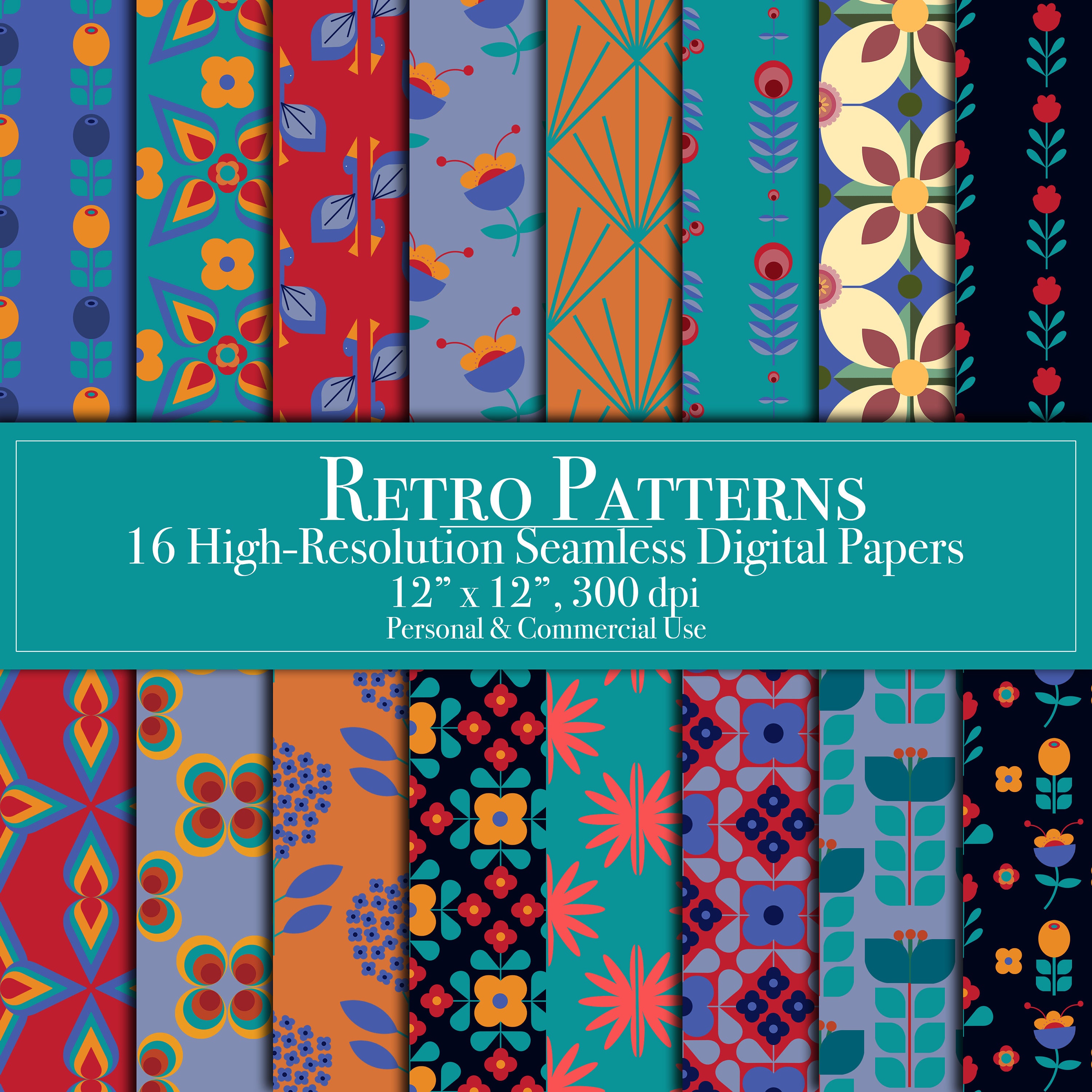 Retro Digital Paper Megabundle Seamless Pattern Scrapbook Paper ...