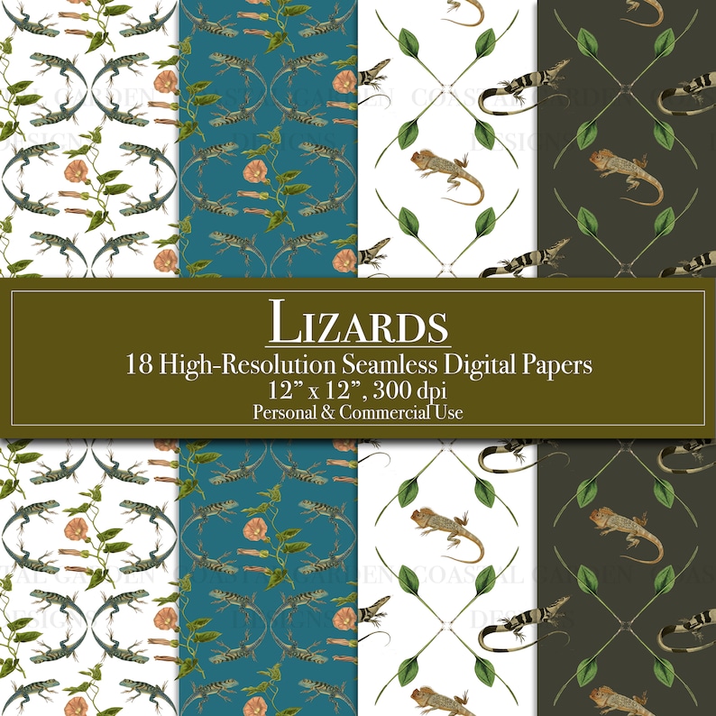 Lizards Digital Paper, Seamless Digital Scrapbook Paper, Planner ...