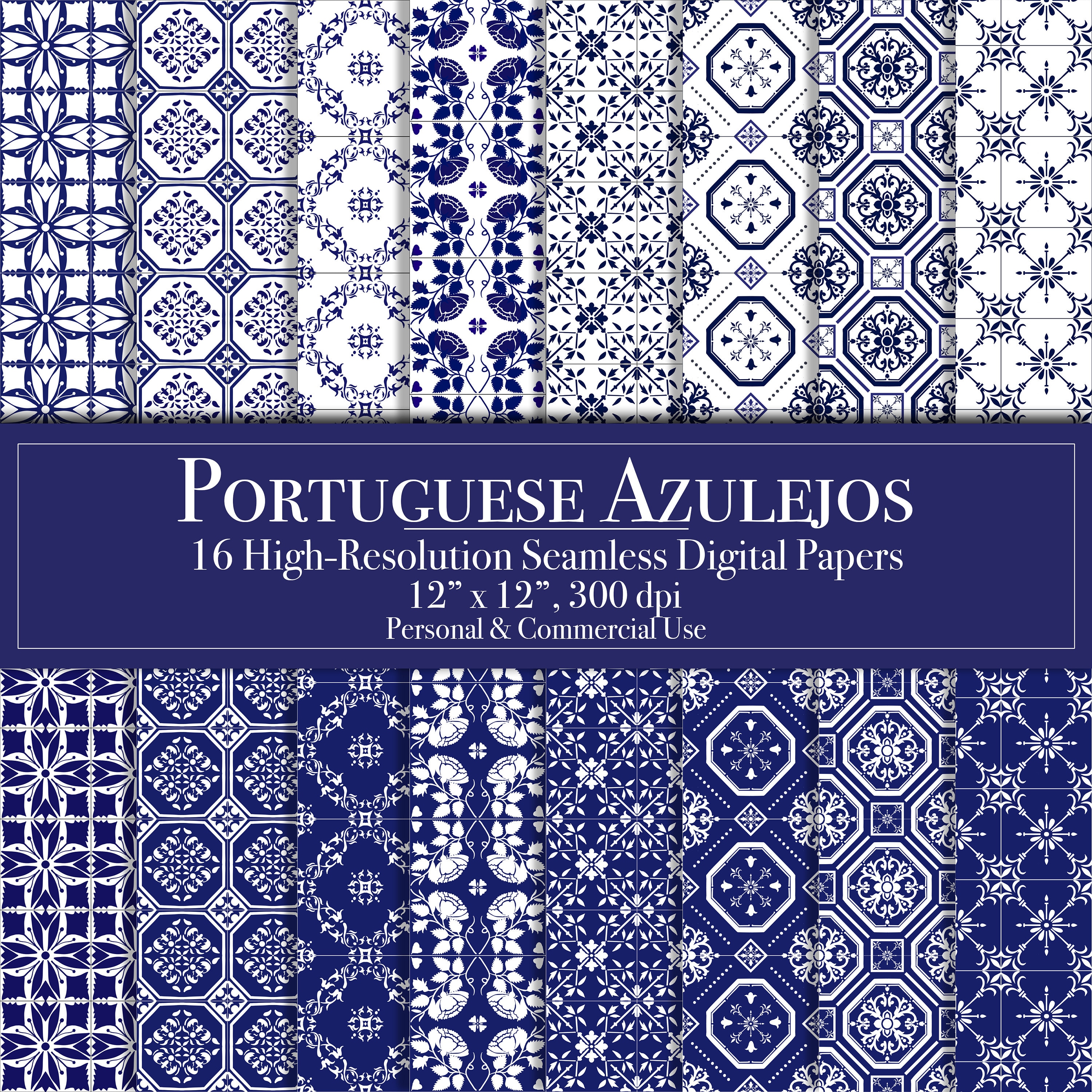 Portuguese Tiles Digital Paper Megabundle Seamless Pattern Scrapbook ...