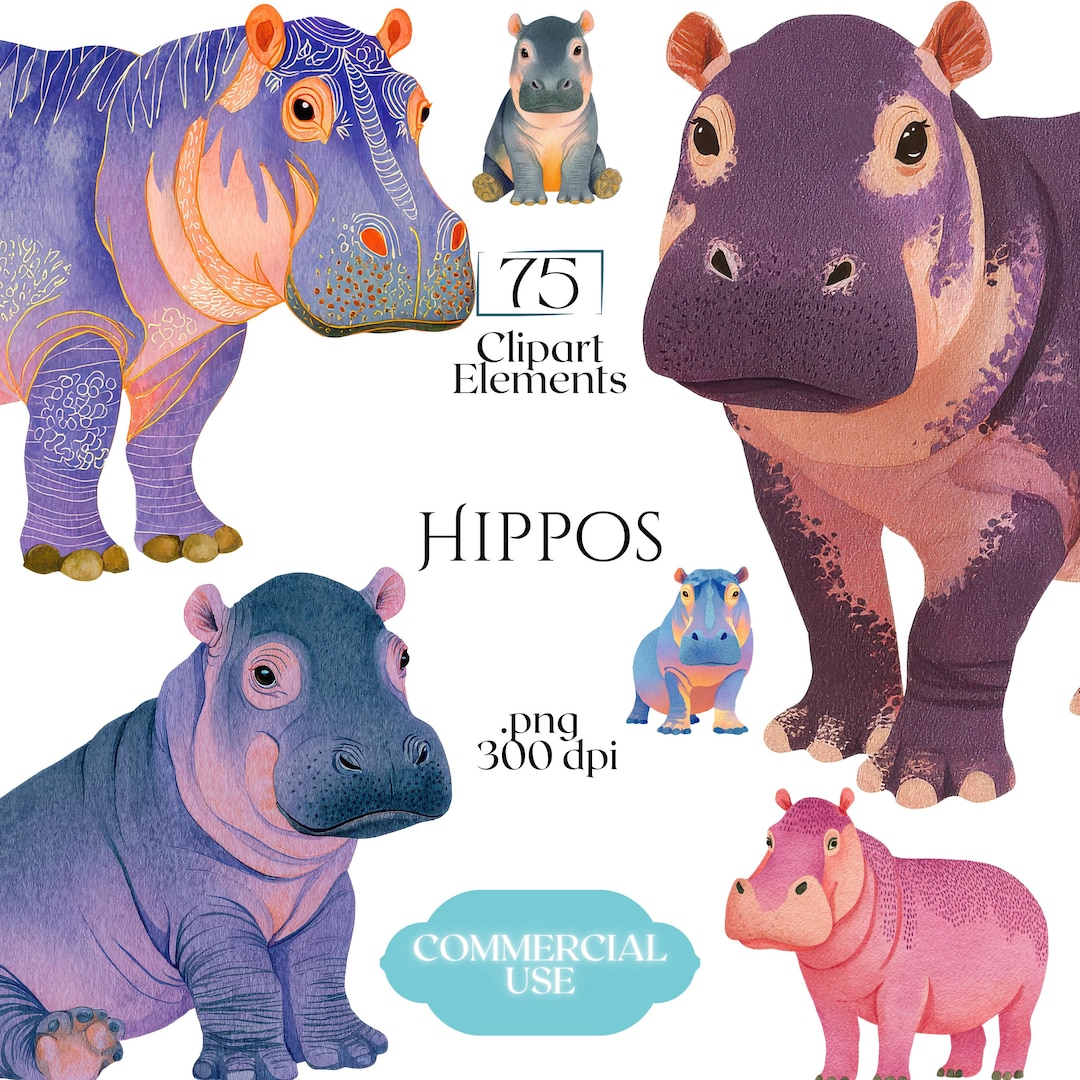 Hippos Clipart, Cute Hippopotamus PNG Graphics, Baby Hippo ...