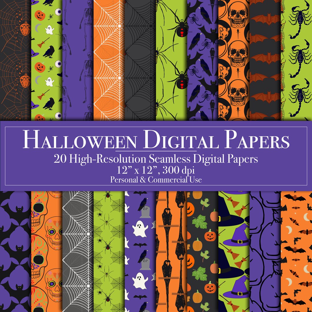 Halloween Digital Papers, Seamless Pattern, Scrapbook Paper, Commercial ...