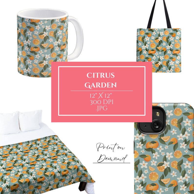 Citrus Garden Digital Papers, Orange Seamless Pattern Scrapbook Paper ...