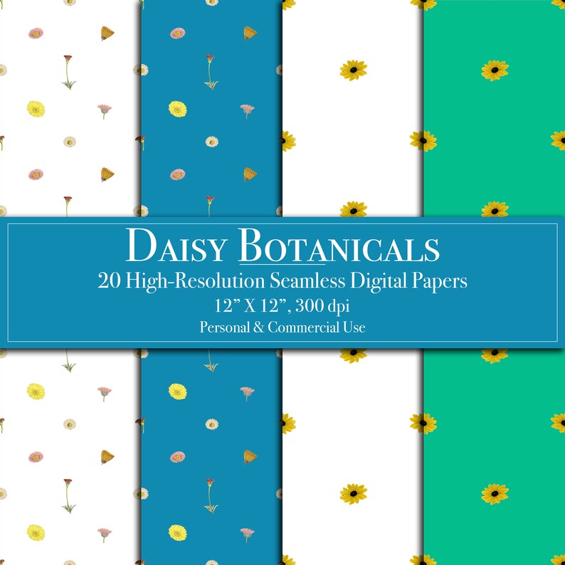 Daisy Flowers Digital Paper, Seamless Pattern Scrapbook Paper ...
