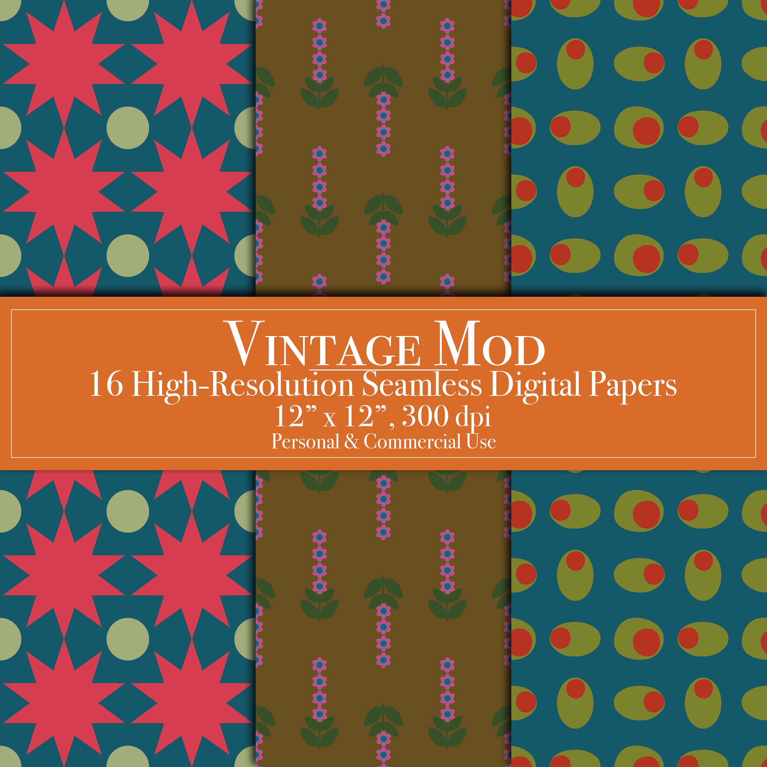 Retro Vintage Digital Papers, Seamless Pattern Scrapbook Paper ...