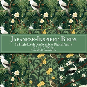 Japanese Birds Digital Paper, Seamless Scrapbook Paper Commercial Use ...