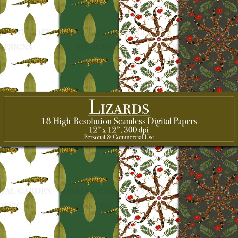 Lizards Digital Paper, Seamless Digital Scrapbook Paper, Planner ...