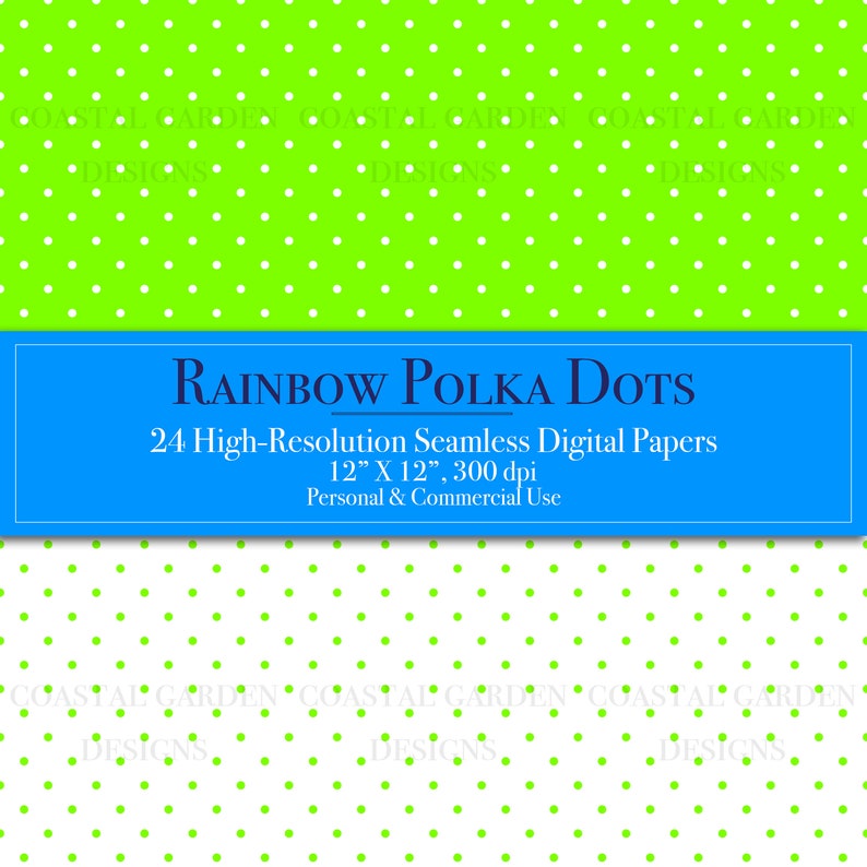 Rainbow Polka Dots Digital Paper Set, Seamless Pattern, Scrapbook Paper ...