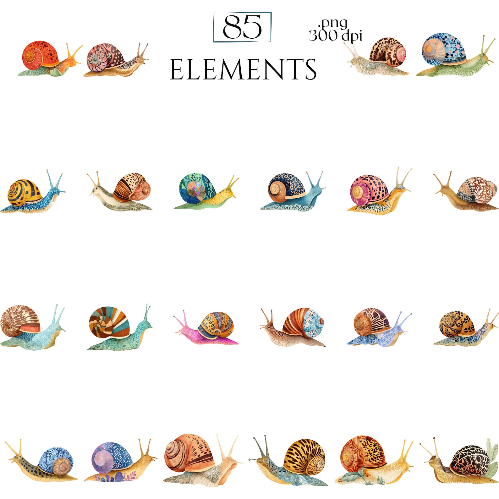 Snails Clipart, Colorful Snail Illustrations, Garden Snail PNG Elements ...