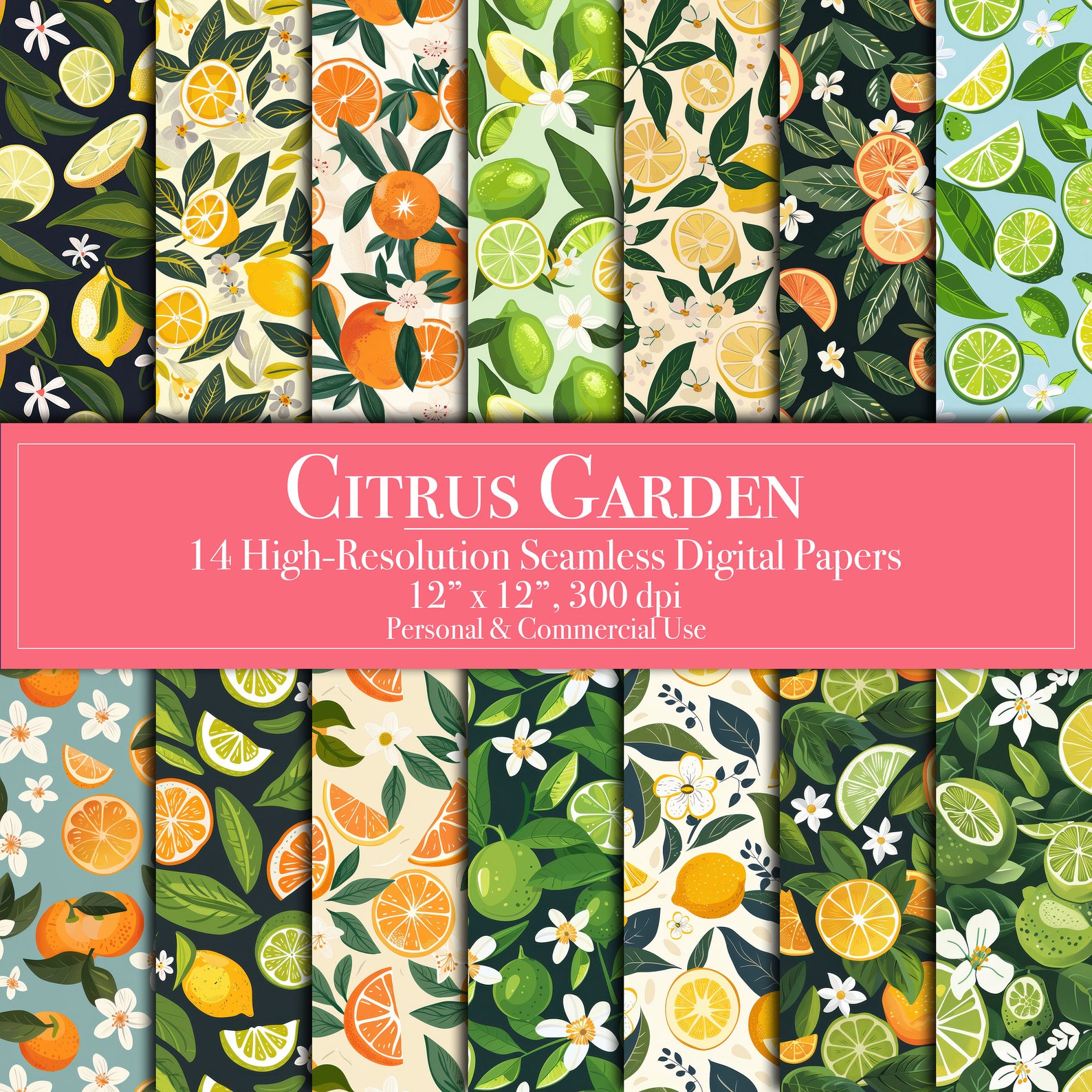 Citrus Garden Digital Papers, Orange Seamless Pattern Scrapbook Paper ...