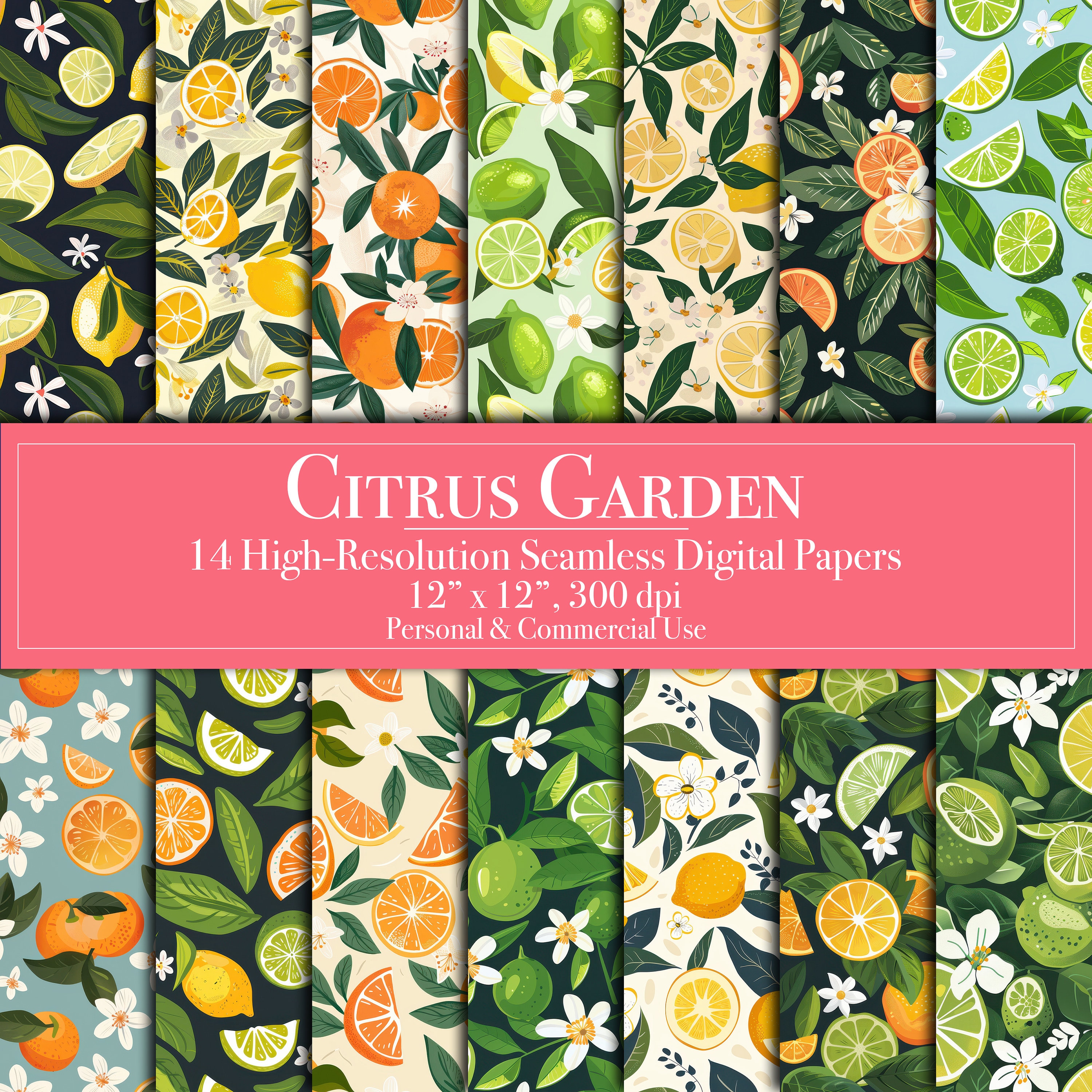 Citrus Garden Digital Papers, Orange Seamless Pattern Scrapbook Paper ...