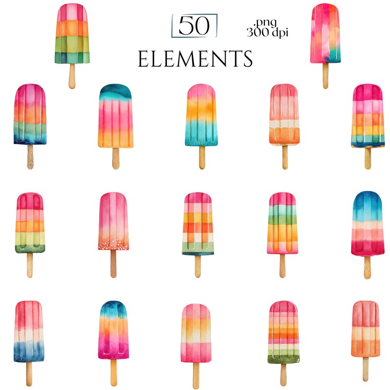 Watercolor Popsicles Clipart, Summer Ice Cream Bar Illustrations ...