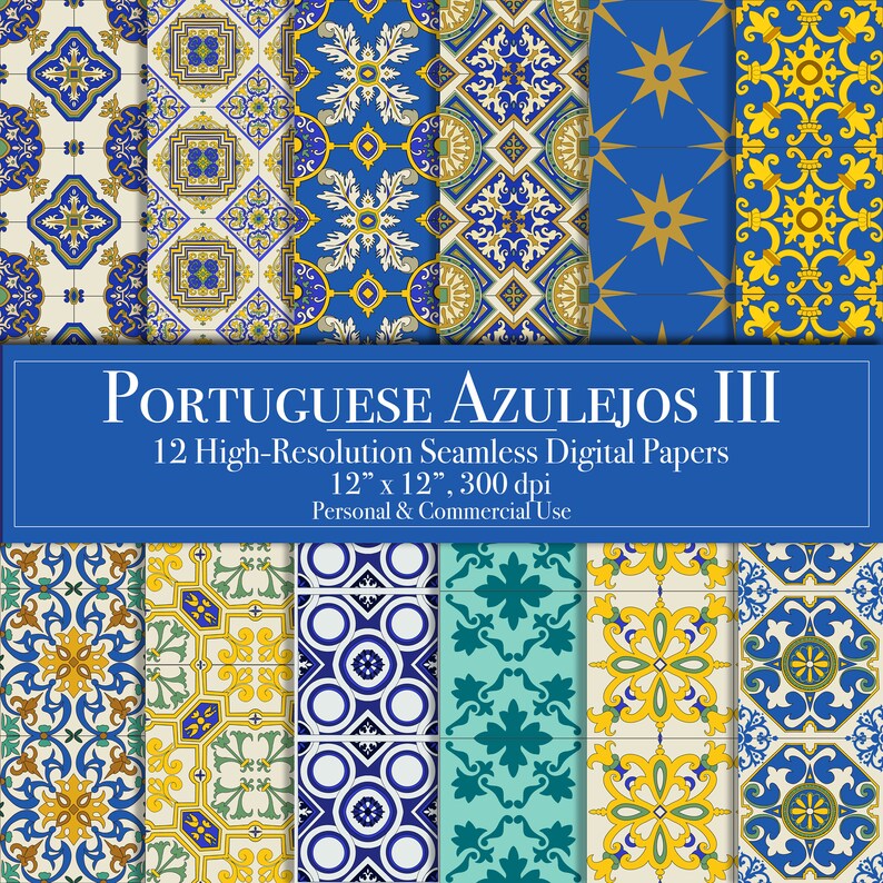Portuguese Tiles Digital Paper Megabundle Seamless Pattern Scrapbook ...
