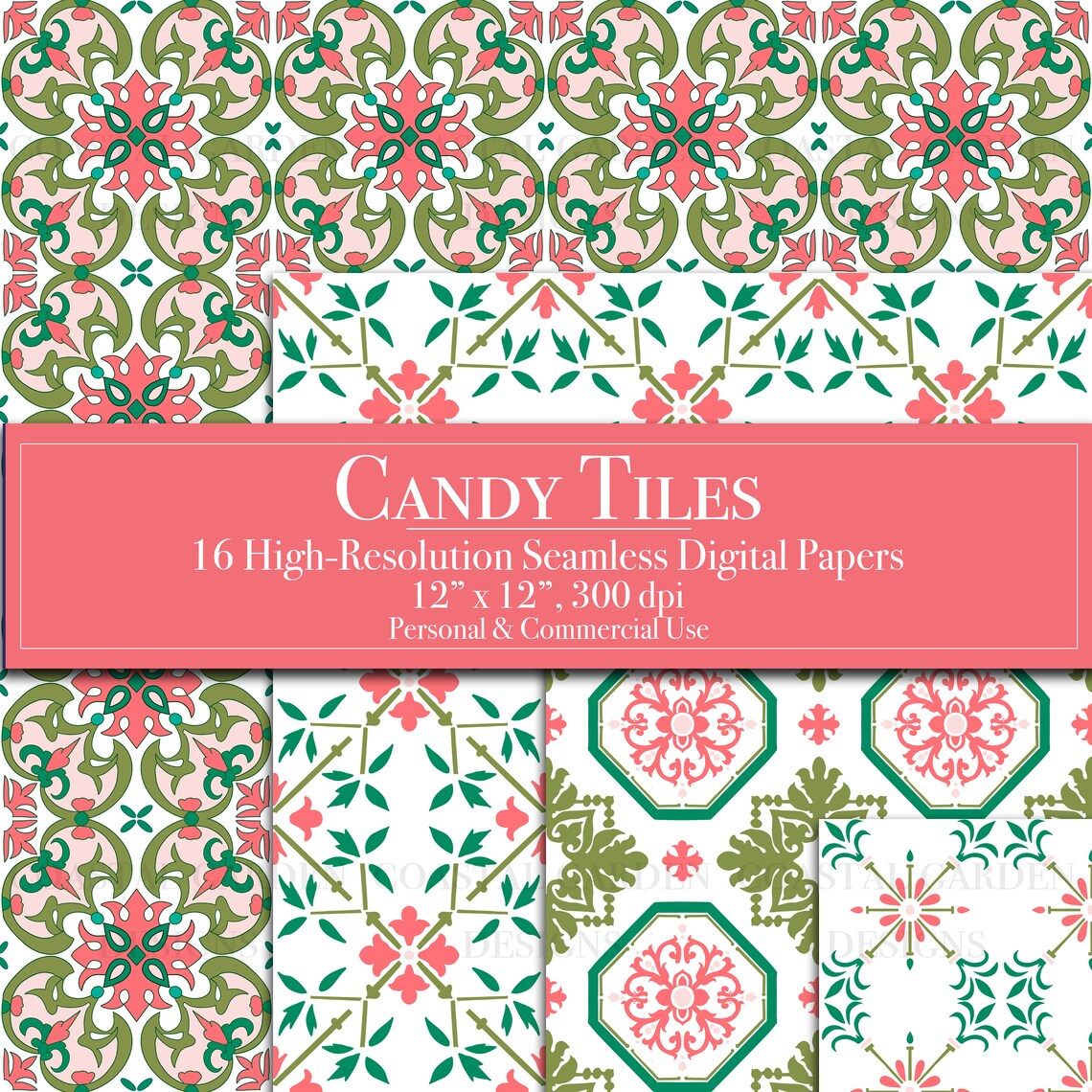 Candy Tile Digital Paper Bundle, Seamless Coordinating Patterns ...