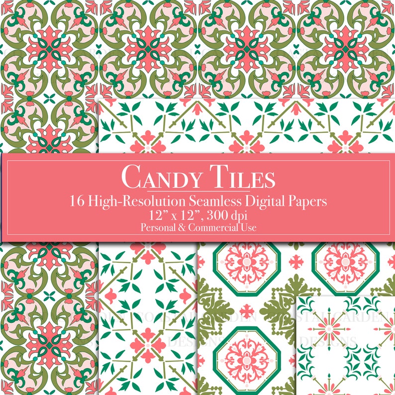 Candy Tile Digital Paper Bundle, Seamless Coordinating Patterns ...