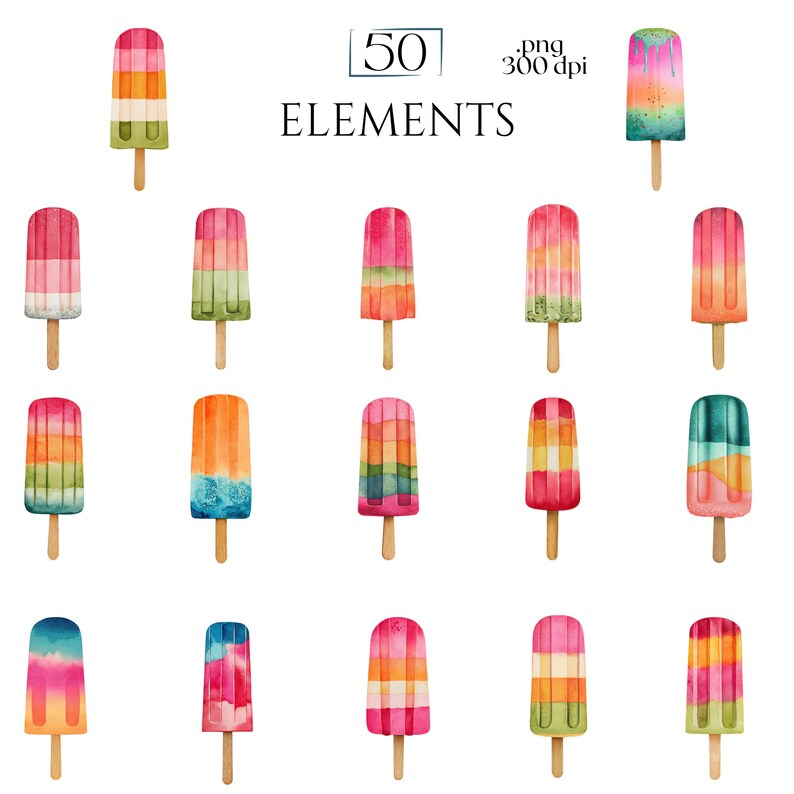 Watercolor Popsicles Clipart, Summer Ice Cream Bar Illustrations ...