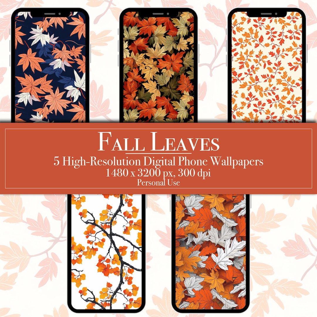 Fall Leaves iPhone Android Wallpapers, Autumn Digital Download Unique ...