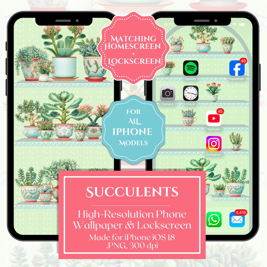 Succulents Wallpaper for Iphone, Matching Plant Lock Screen & Home ...