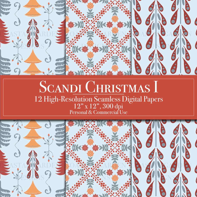 Scandi Folk Art Christmas Digital Paper, Seamless Digital Scrapbook ...