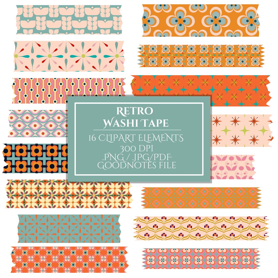 Digital Washi Tape, Retro Vintage Tape Clipart, Goodnotes Sticky Tapes ...