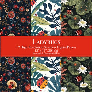 Ladybug Digital Papers, Floral Seamless Digital Scrapbook Patterns ...