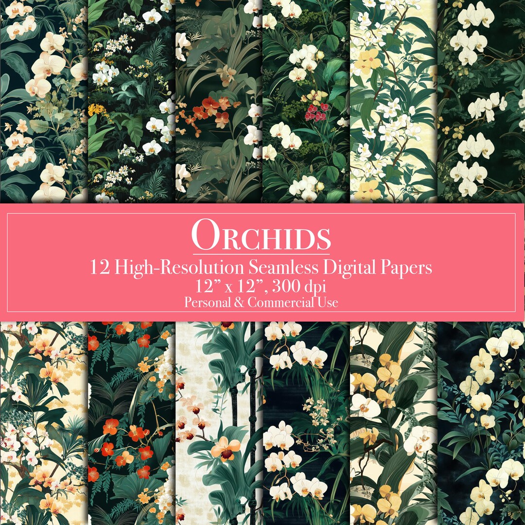 Orchids Digital Papers, Seamless Pattern Scrapbook Paper, Commercial ...