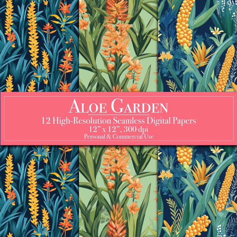 Aloe Garden Digital Paper, Seamless Scrapbook Paper, Commercial Use ...