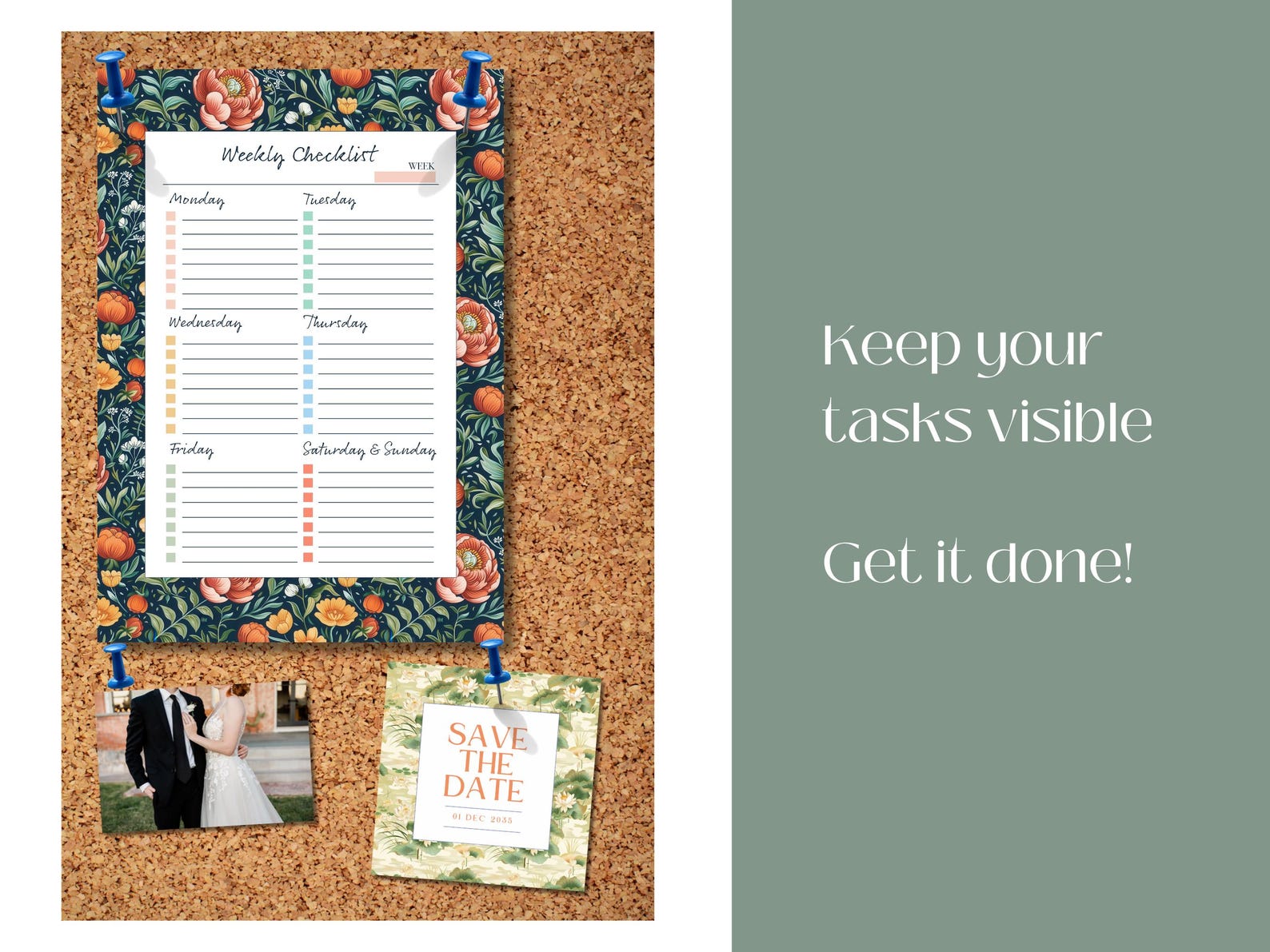 Weekly Checklist Template, Printable Peony Theme, Blank List, Flower ...