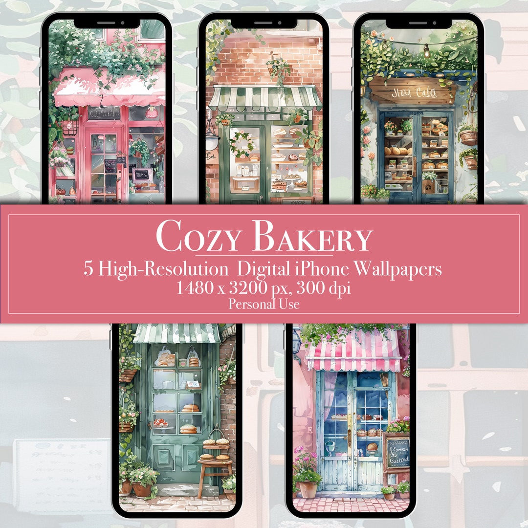 5 iPhone Android Wallpapers, Cozy Cottagecore Bakery Digital Download ...